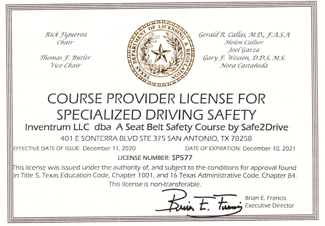 Texas Course Provider License