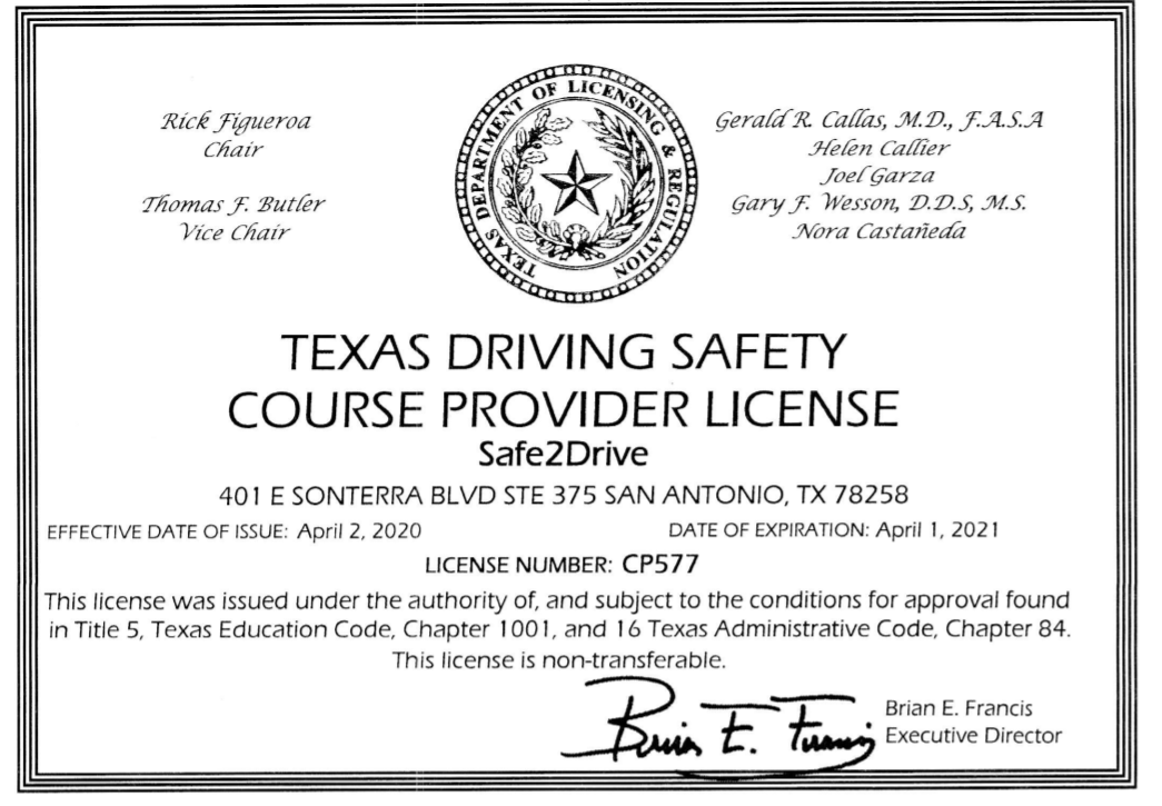 Texas Proveedor de la Licencia del Curso